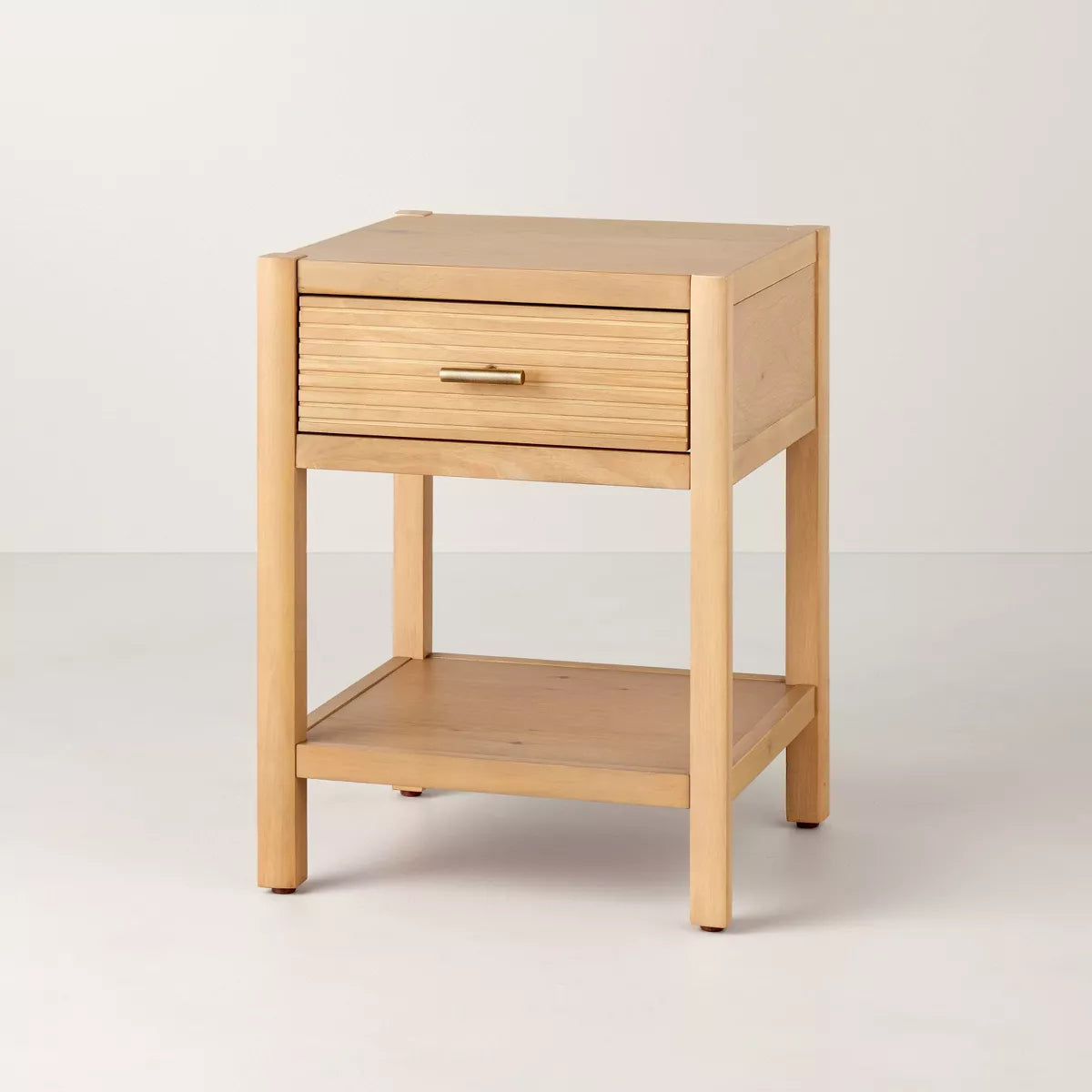 Grooved Wood Square Accent Side Table with Drawer - Natural - Hearth ...